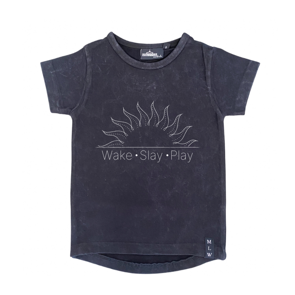 MLW By Design - Wake Slay Play Stonewash Tee | Black or Sand – My Little Wardrobe