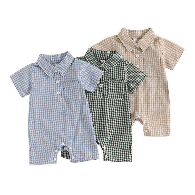 Checkered Pocket Rompers | 3 Colours – My Little Wardrobe