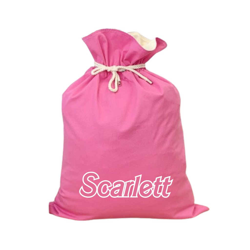 MLW By Design - Personalised Name Pink Santa Sack – My Little Wardrobe